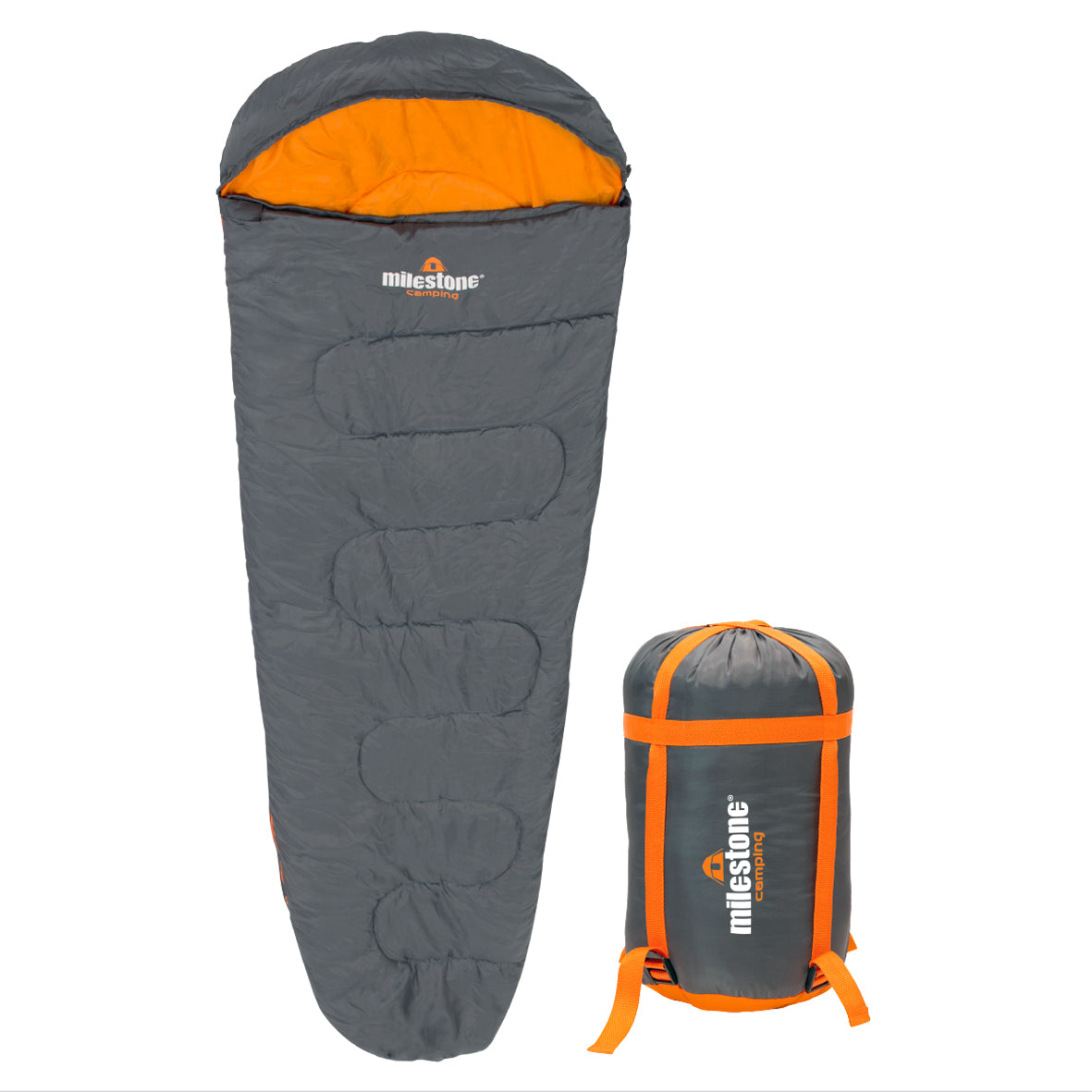 Mummy Sleeping Bag - Grey & Orange – Milestone Camping